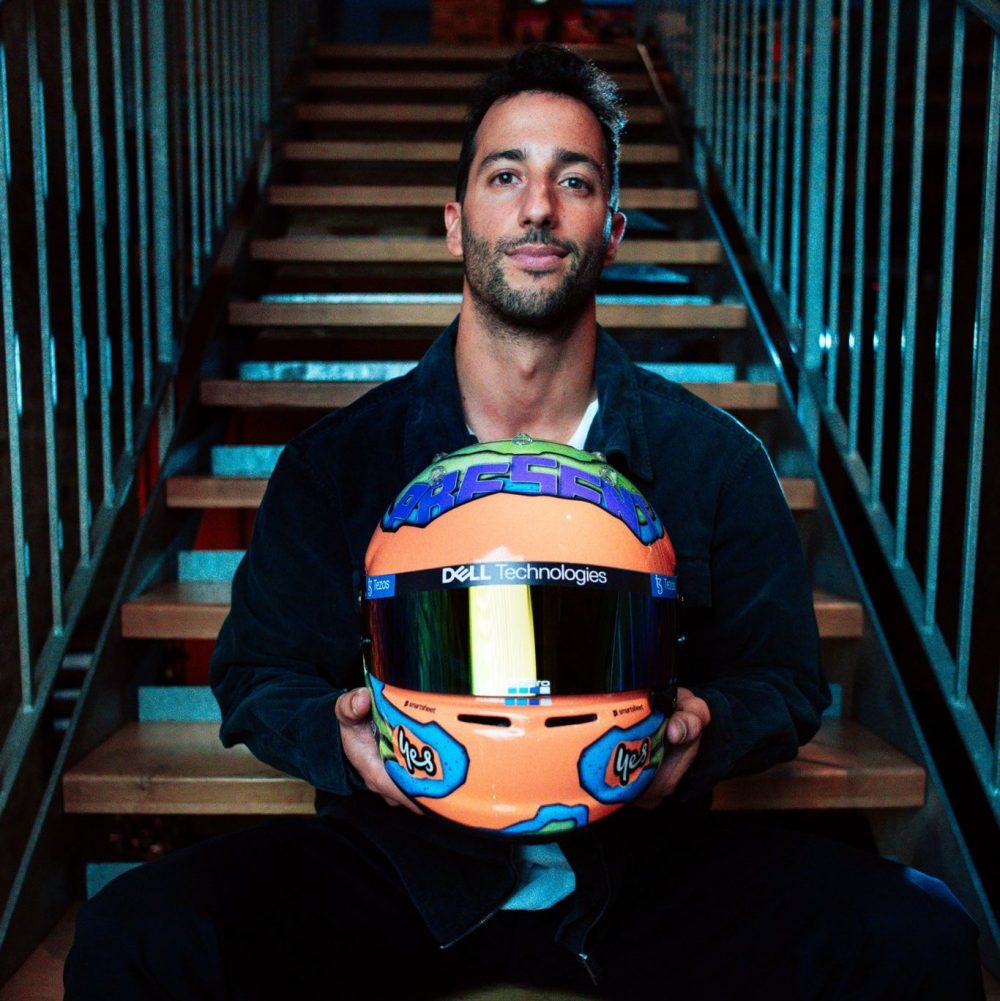 Ricciardo unveils peachy 'present momentum' 2022 lid